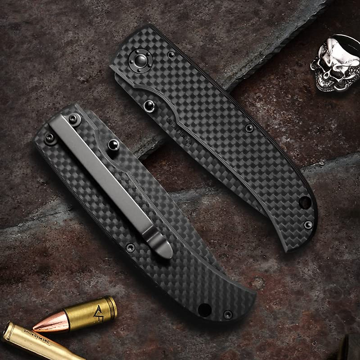 Cool Hand 4.25" Carbon Fiber Folding Knife, w/ 3.25" Carbon Fiber Blade, Liner Lock Mechanism, w/Pocket Clip, EDC Pocket Knives, Super Light 1.6 OZ