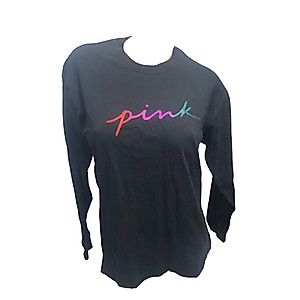 Victoria's Secret Pink Campus Long Sleeve Crew Neck Glitter Shine Tee Color Black New (Medium)