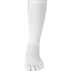 FUN TOES Men Crew Toe Socks Athletic Running Socks - Arch Support - Proper Toe Alignment - Breathable Mesh Top - Soft and Stretchy Value 6 Pairs Pack size 6-12 (White)