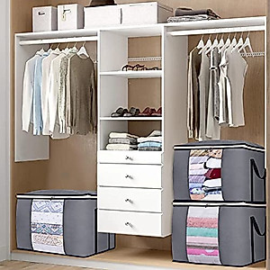 SLEEPING LAMB 100L Large Comforter Storage Bag for Closet Clothes Storage Containers for Duvets Blankets Bedding Sheets Pillows, with Reinforced Handles, 3 Pack, Grey