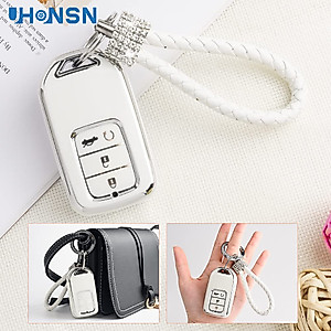 UHONSN Key Fob Cover for Honda Accessories Accord Civic Car Keychain Case Smart Remote Keys Protector Pilot Odyssey 2017-2021 Keycover White