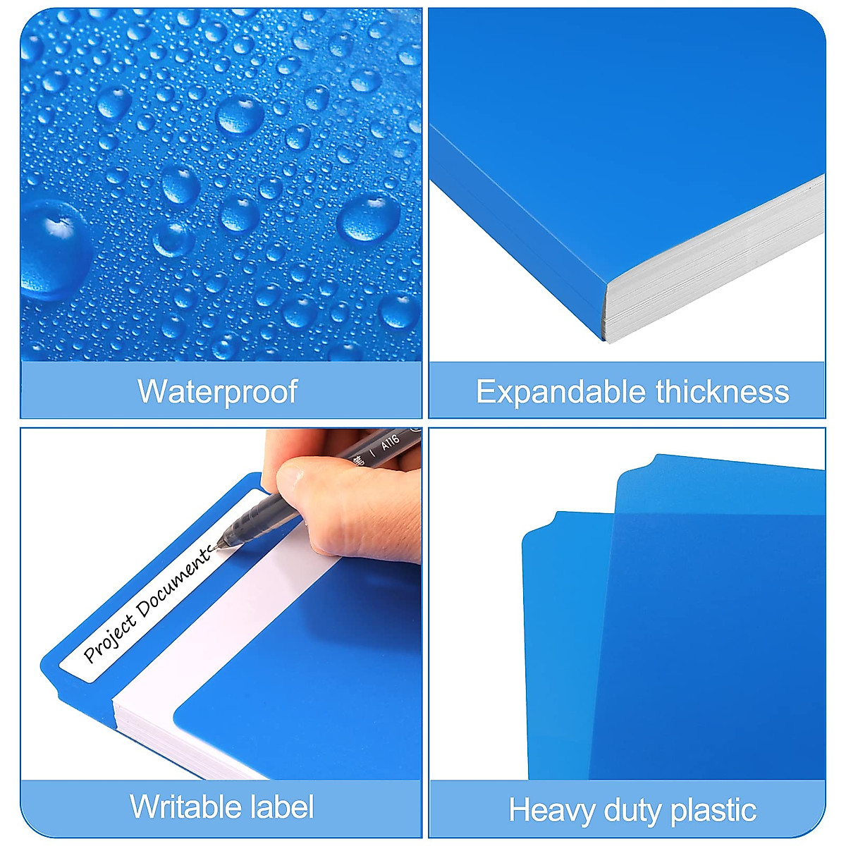 HABGP 6Pcs Colored File Folders Letter Size with Tabs, Manilla Folders 8.5 x 11, Plastic Manila Folders 1/3 Cut, Office Supplies Filing Folders for Documents, Filing Cabinet, Paper, School