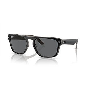 Ray-Ban RB4407 Square Sunglasses, Black/Light Grey Transparent/Dark Grey Polarized, 57 mm
