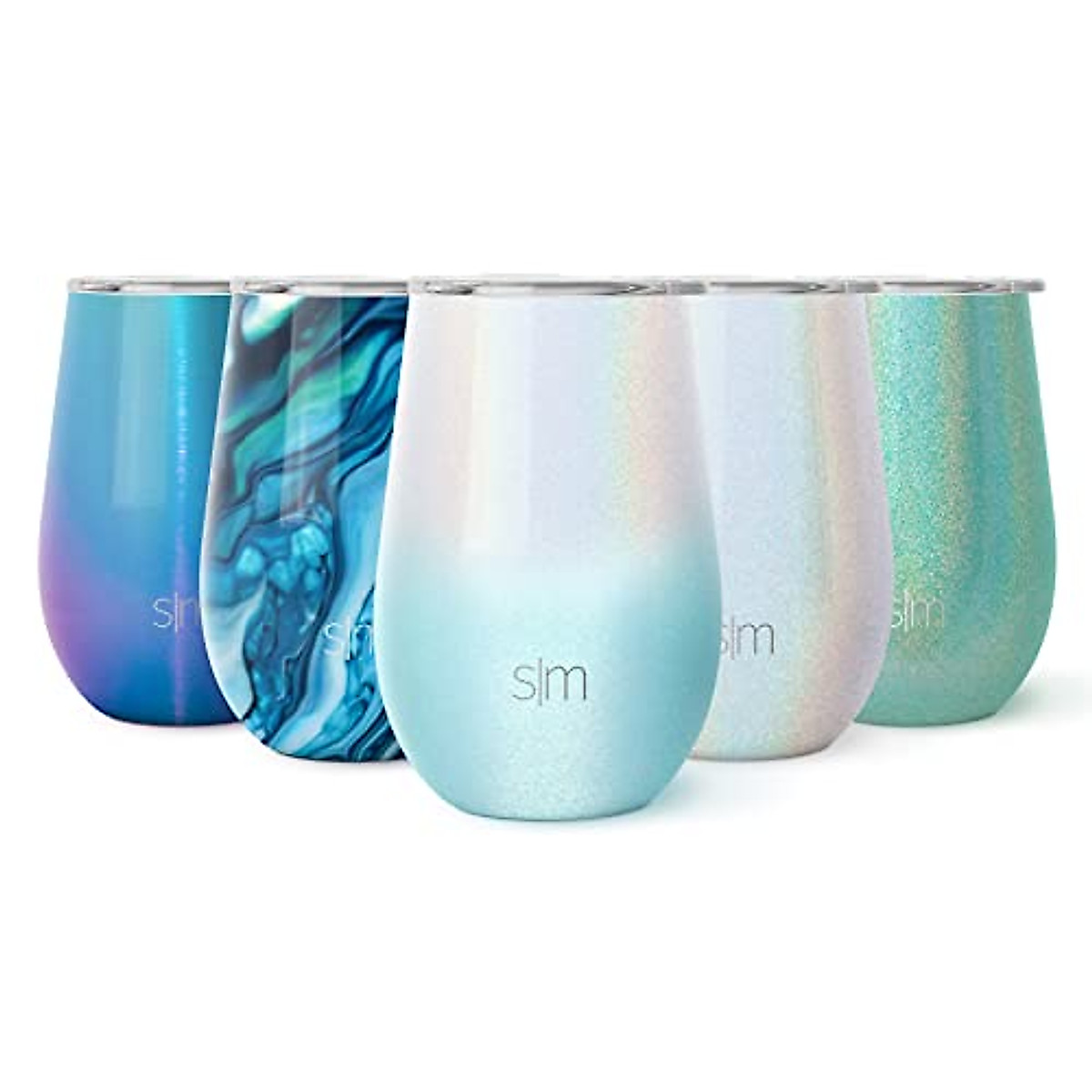 Simple Modern Wine Tumbler with Press-In Lid | Insulated 12oz Stemless Glass Cup or Coffee Mug with Lid Christmas Gifts for Women Men | Spirit Collection | Diamond Turquoise