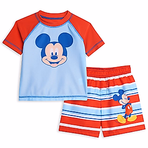 Disney Mickey Mouse Toddler Boys Rash Guard and Swim Trunks Set Blue/Multicolor 4T