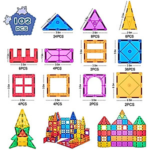 Compatible Magnetic Tiles Building Blocks STEM Toys for 3+ Year Old Boys and Girls Montessori Toys Toddler Kids Gifts Learning by Playing Activities - 102pcs Advanced Set