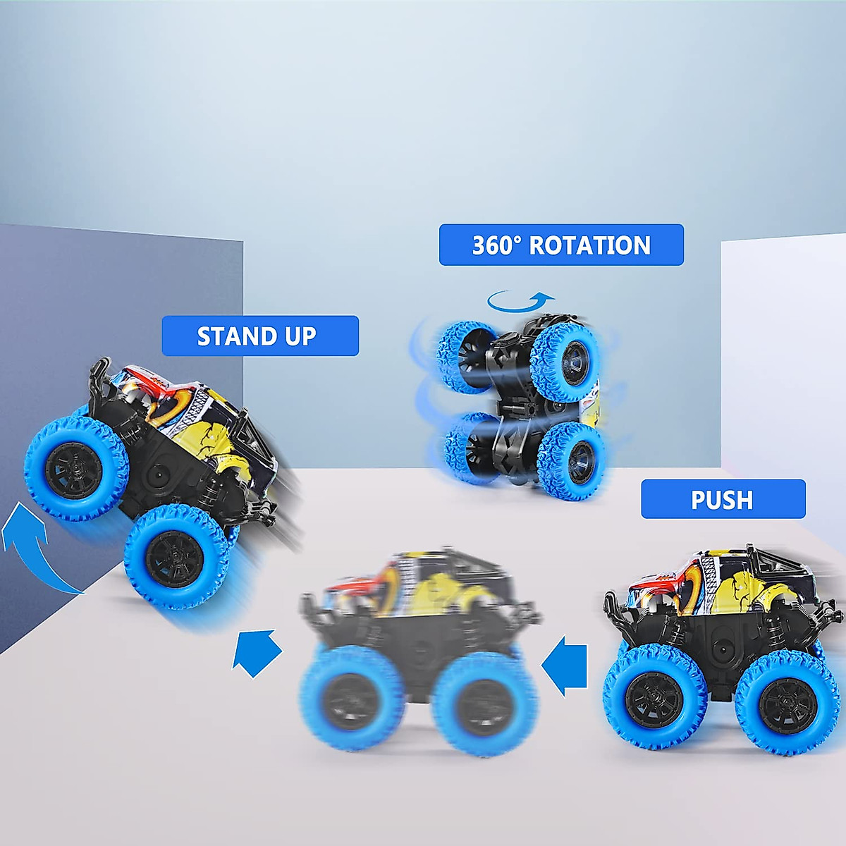 Vioziot Monster Truck for Boys, 2 Pack Push and Go Friction Powered Car Toys,Double-Directions Inertia Vehicle Set,Birthday Christmas Party Gift for Kids Age 3 4 5 6 Year Old