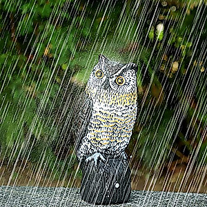 Eowllo Plastic Owl Decoy to Keep Birds Away,Brid Owl with Flashing Eyes&Frightening Sound for Garden Yard Outdoor