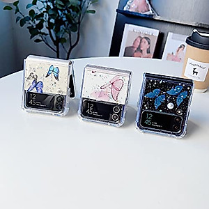 Shinymore Galaxy Z Flip 4 Clear Case, Cute Pretty Butterfly Glitter Shockproof Soft Flexible Rubber Girls Women Cover Case for Samsung Z Flip 4 (Pink)