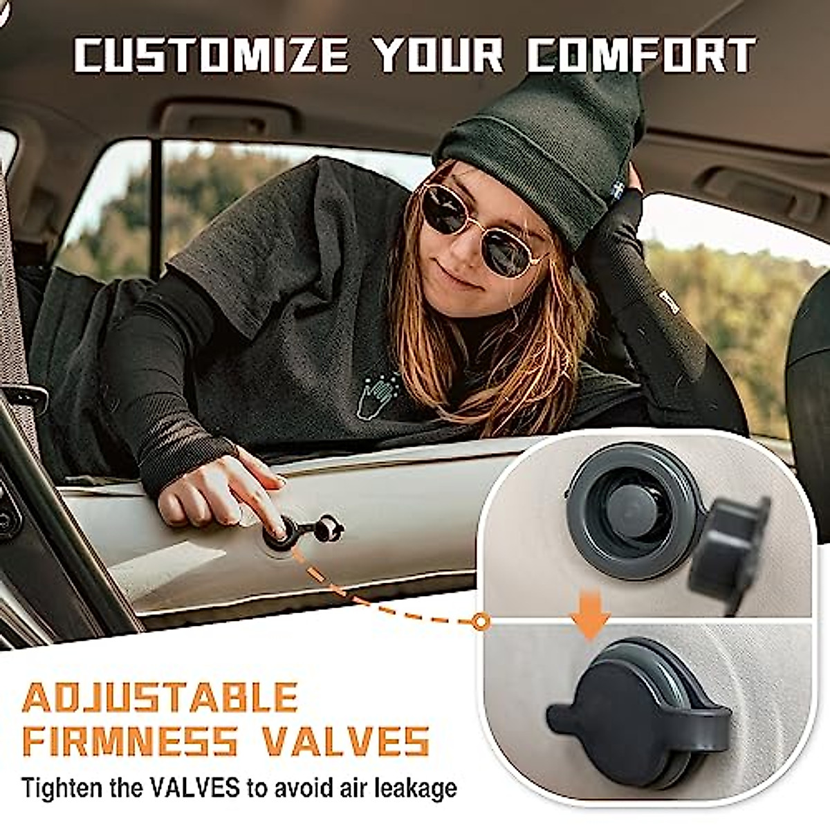 HEYTRIP SUV Inflatable Air Mattress for Car Camping, 4 Inch Thickened Car Camping Bed, Adjustable Firmness Sleeping Pad for 2 Persons (72 x 47 x 4 Inch, Light Grey)
