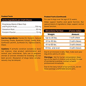 Glands Bowel Support - 120 Delicious Scoot Soft Chews for Scooting, Healthy Anal Glands, and Digestive Health - Made with Pumpkin Powder for Dogs