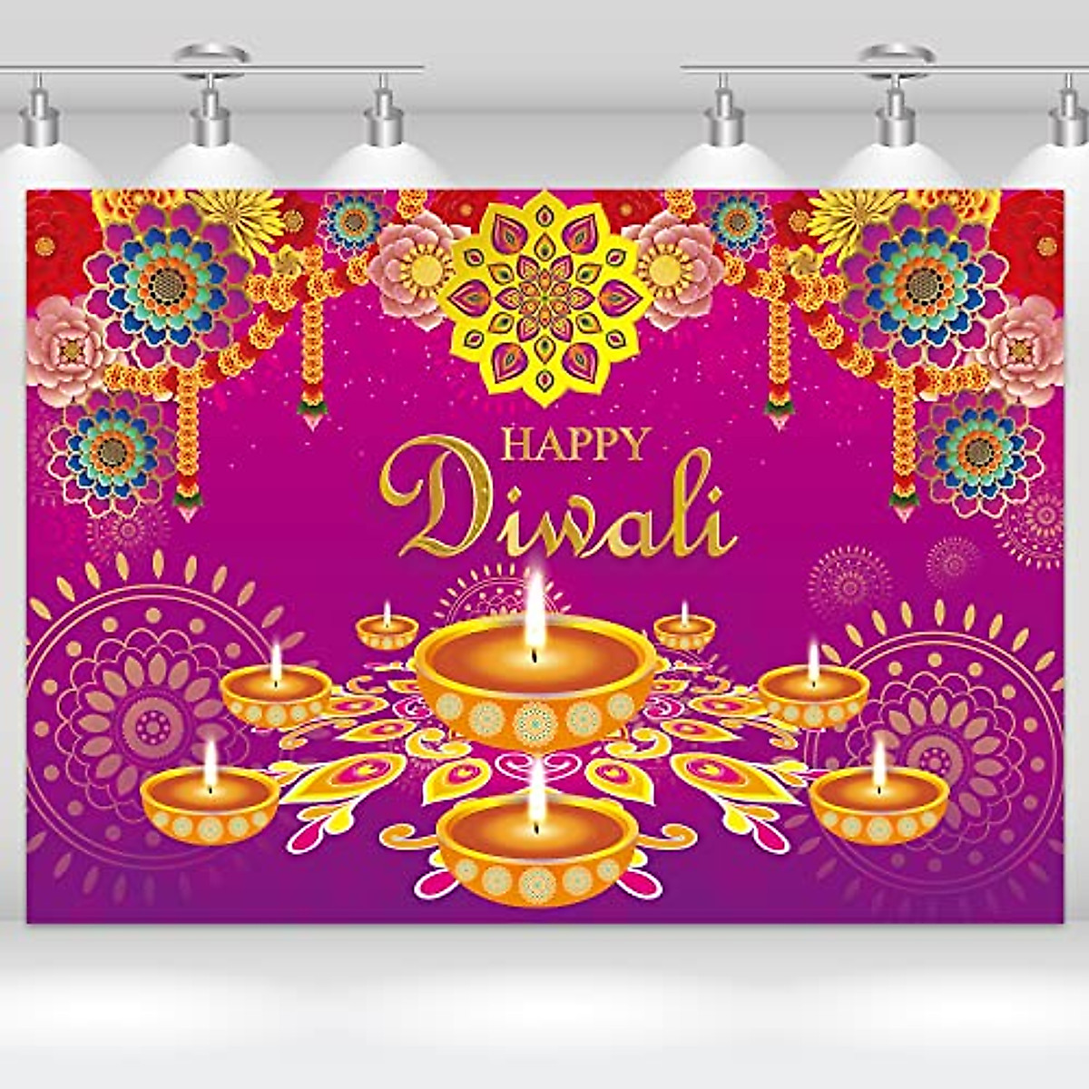 Funnlot Wall Backdrop for Diwali Festival Decorations - 5.9 x 3.2ft Banner for Happy Diwali Photo Booth