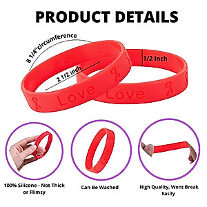 Red AIDS/HIV Awareness Bracelet - Red Ribbon AIDS/HIV Awareness Silicone Bracelet for Adults (1 Bracelet)