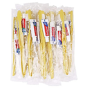 Xuezoioy Disposable Toothbrushes with Toothpaste,200 Pack Yellow Hollow Individually Wrapped Disposable Travel Toothbrushes Kit in Bulk for Homeless,Nursing Home,Hotel,Charity