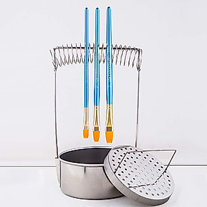 Zerodis Brush Washer, Painting Brush Cleaner Uncovered Stainless Steel Oil Painting Pen Straight Washing Barrel Holder Portable Leak Proof Stable Screen Removable Wash for