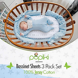 Premium Bassinet Sheets 3 Pack Set 100% Jersey Cotton Baby Sheets for Boys and Girls, Bassinet Sheet Oval Fitted, Cradle Sheets, Bassinet Mattress Sheets
