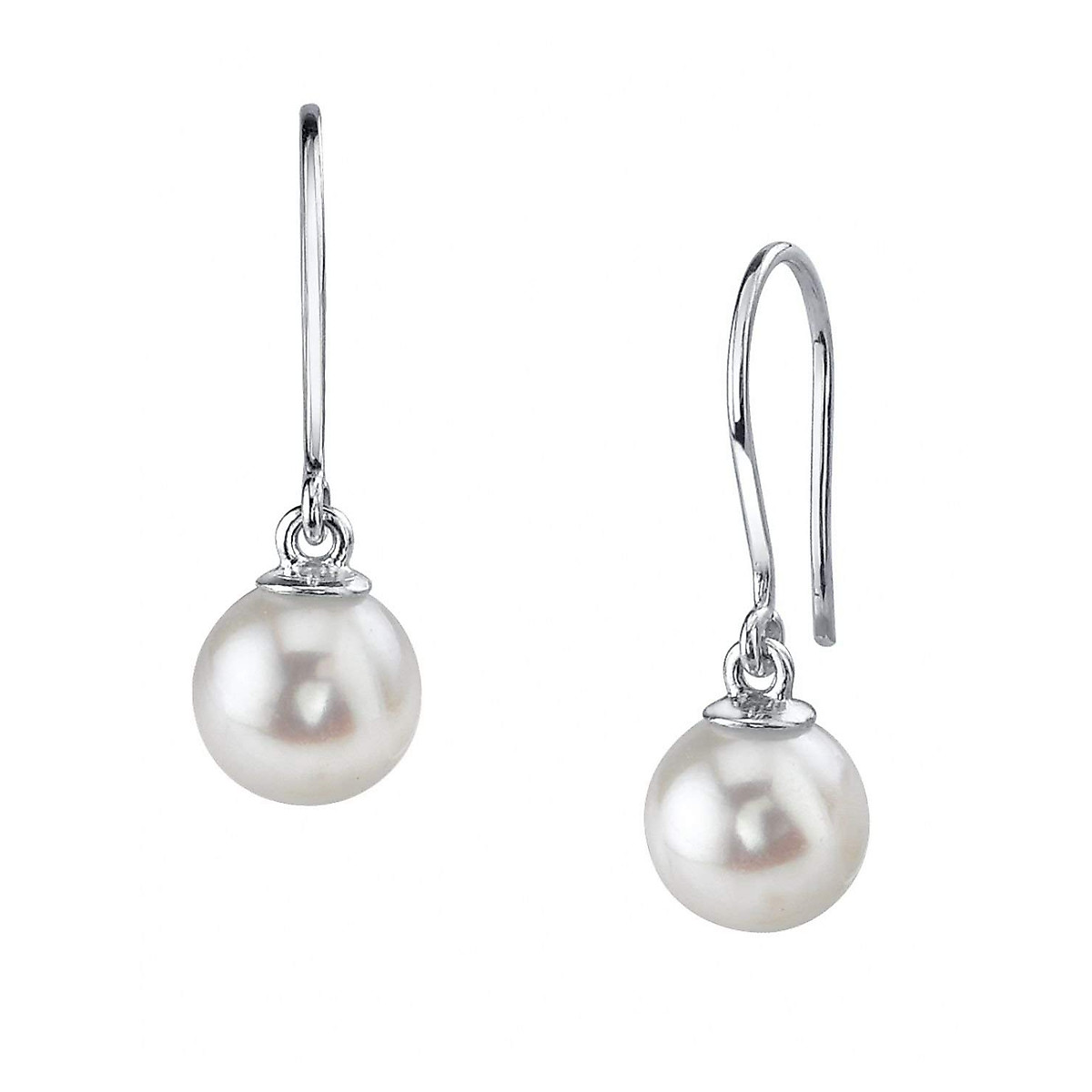 THE PEARL SOURCE 14K Gold 9-10mm AAAA Quality Round Genuine White Freshwater Cultured Pearl Linda Earrings for Women