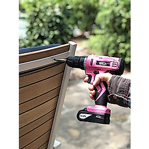 Apollo Tools Powerful Lightweight Cordless Drill, 10.8 Lithium Ion Battery with 30-Piece Accessory Drill Bit Set - Pink Ribbon - Pink- DT4937P