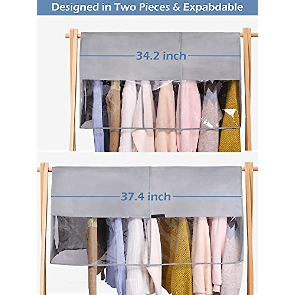 SLEEPING LAMB Expandable Hanging Closet Cover Shoulder Dust Cover Clothes Protector for Coats Suits Dresses, Grey