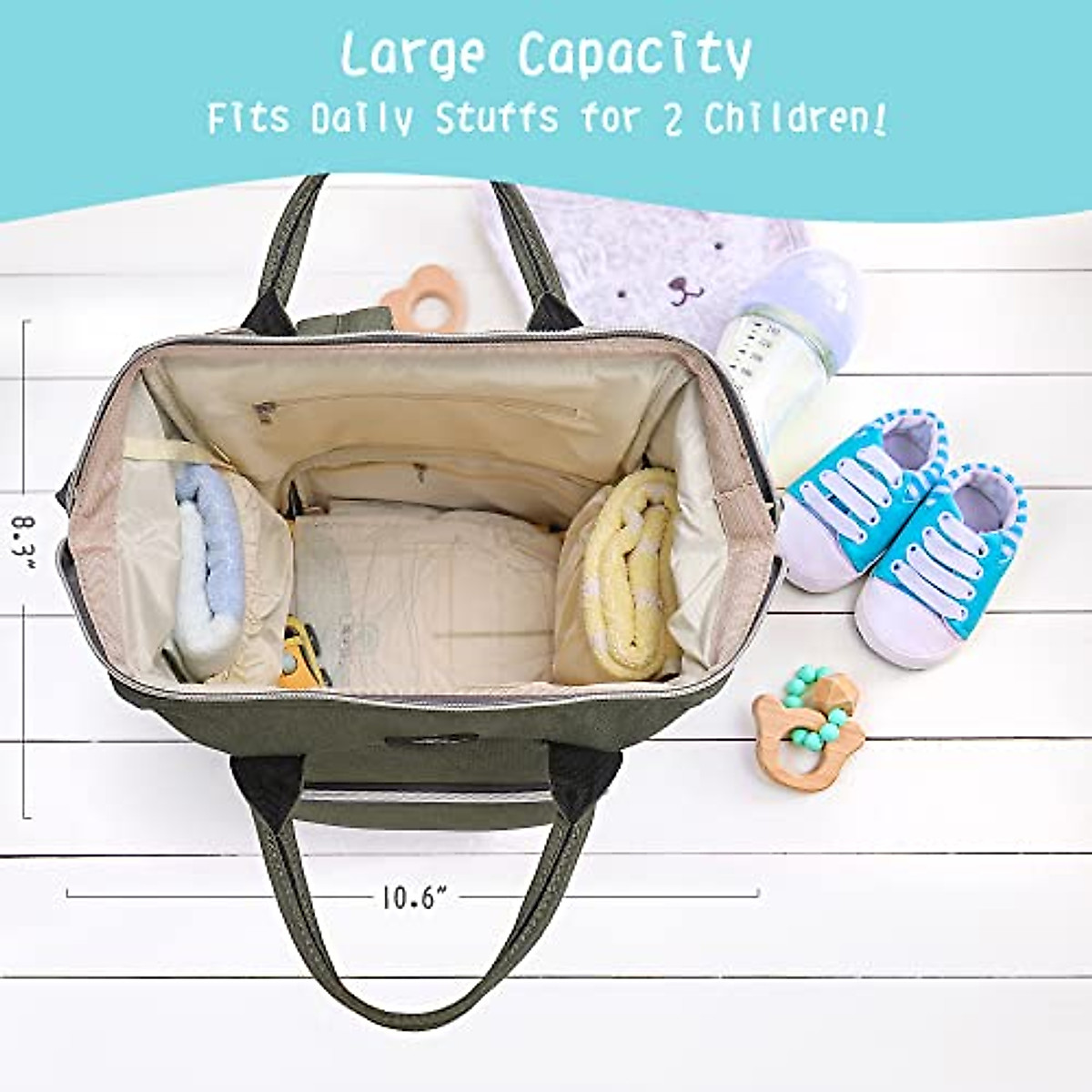 pipi bear Diaper Bag Backpack, Baby Bag for Mom Dad,Multifunction Large Diaper Backpack with Changing Pad,Water Resistant and Durable, Green