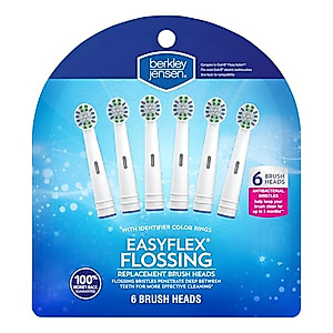 Berkley Jensen Replacement Toothbrush Heads Easy Flex Flossing (Pack of 6) Compare to Oral-B Floss Action Brush Heads, Compatible with Most Oral-B Electric toothbrushes