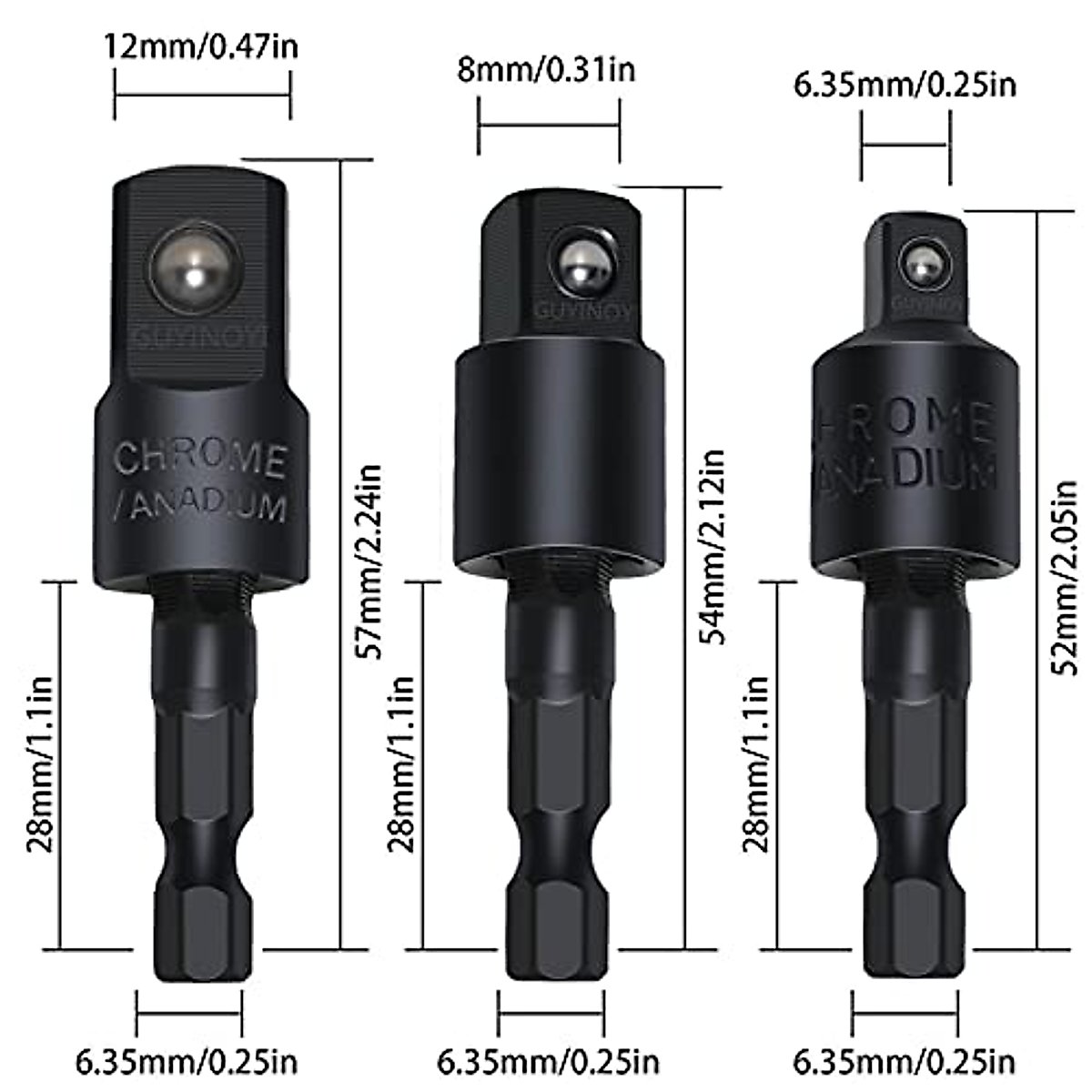 3Pcs 1/4" 3/8" 1/2"360°Rotatable Hex Socket Adapter Drill Bits Set,Impact Grade Socket Wrench Adapter Extension Set,105°Right Angle Drill Screwdriver set Drill Hex Bit Socket Adapter