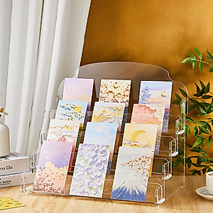 Menkxi 4 Tier Acrylic Greeting Card Display Stand Portable Sticker Display Stand Card Display Rack Card Holder Postcard Organizer for Retail Counter Desk Stamp Mail Photos Storage (Clear,Large)