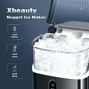 Nugget Ice Maker-Nugget Ice Maker Countertop Up to 35lbs of Ice a Day with Self-Cleaning,Removable Ice Basket&Scoop, Black