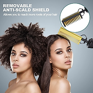 Electric Straightening Comb for Black Hair: 450℉ Pressing Iron for African American Wigs and Hair, Plug-in Heated Straightener Comb