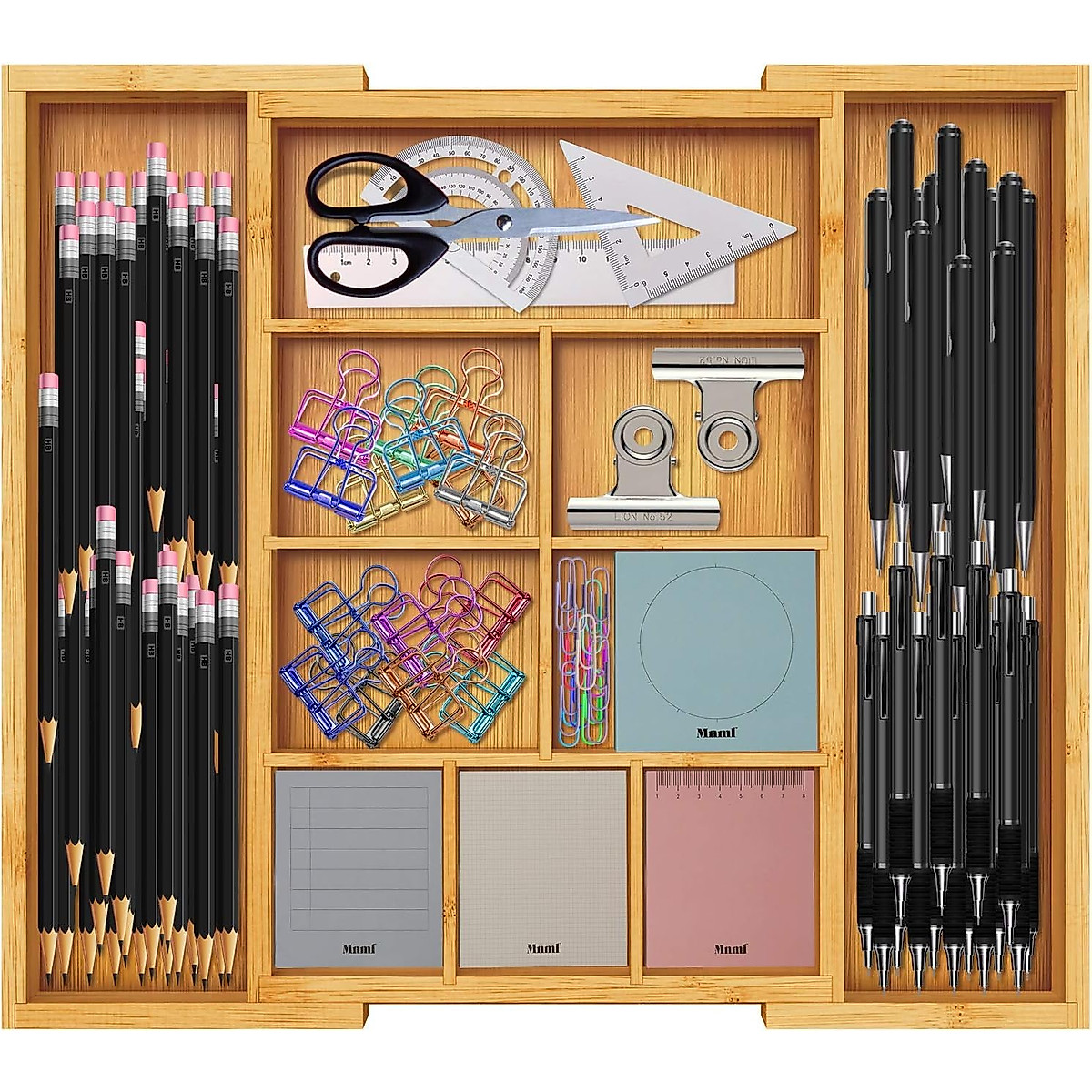 Pipishell Bamboo Expandable Drawer Organizer, Adjustable Silverware Organizer with Removable Dividers, Cutlery Tray Perfect for Kitchen, Bathroom, Office, Bedroom