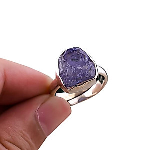 Natural Tanzanite Rough Gemstone Ring, 925 Sterling Silver Ring, Raw Tanzanite Ring, Handmade Ring, Birthstone Ring, Statement Ring, Gift for Mom, Adjustable Ring, Blue