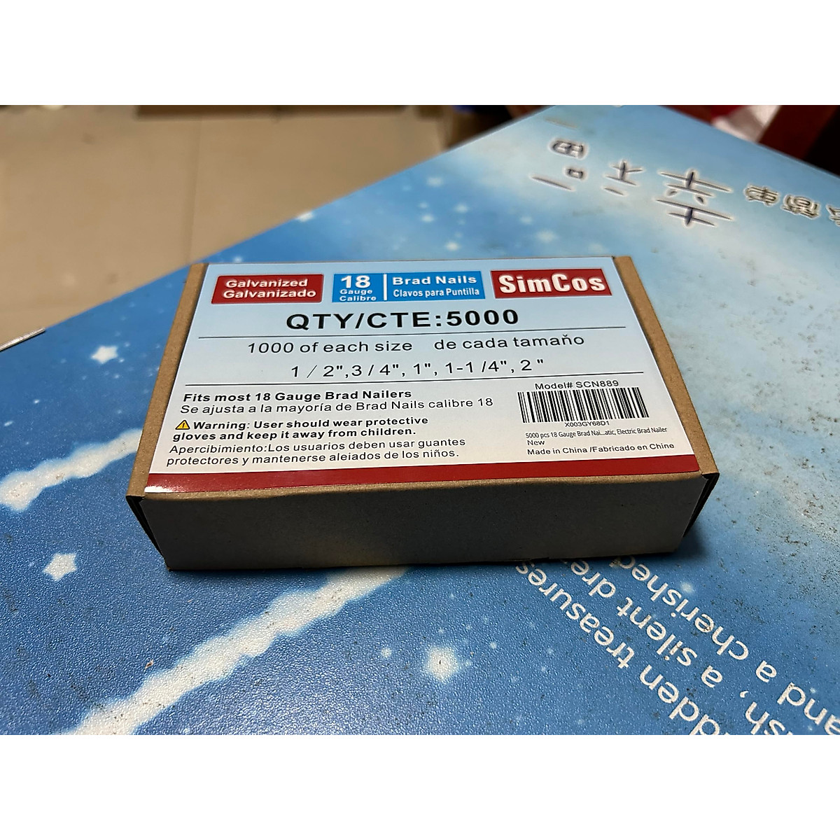 SimCos 5000 pcs 18 Gauge Brad Nails (1/2",3/4",1",1-1/4",2") Galvanized 18 GA Nail Gun Nails Assorted and Small Finishing Nails for Pneumatic, Electric Brad Nailer (package may be changed)