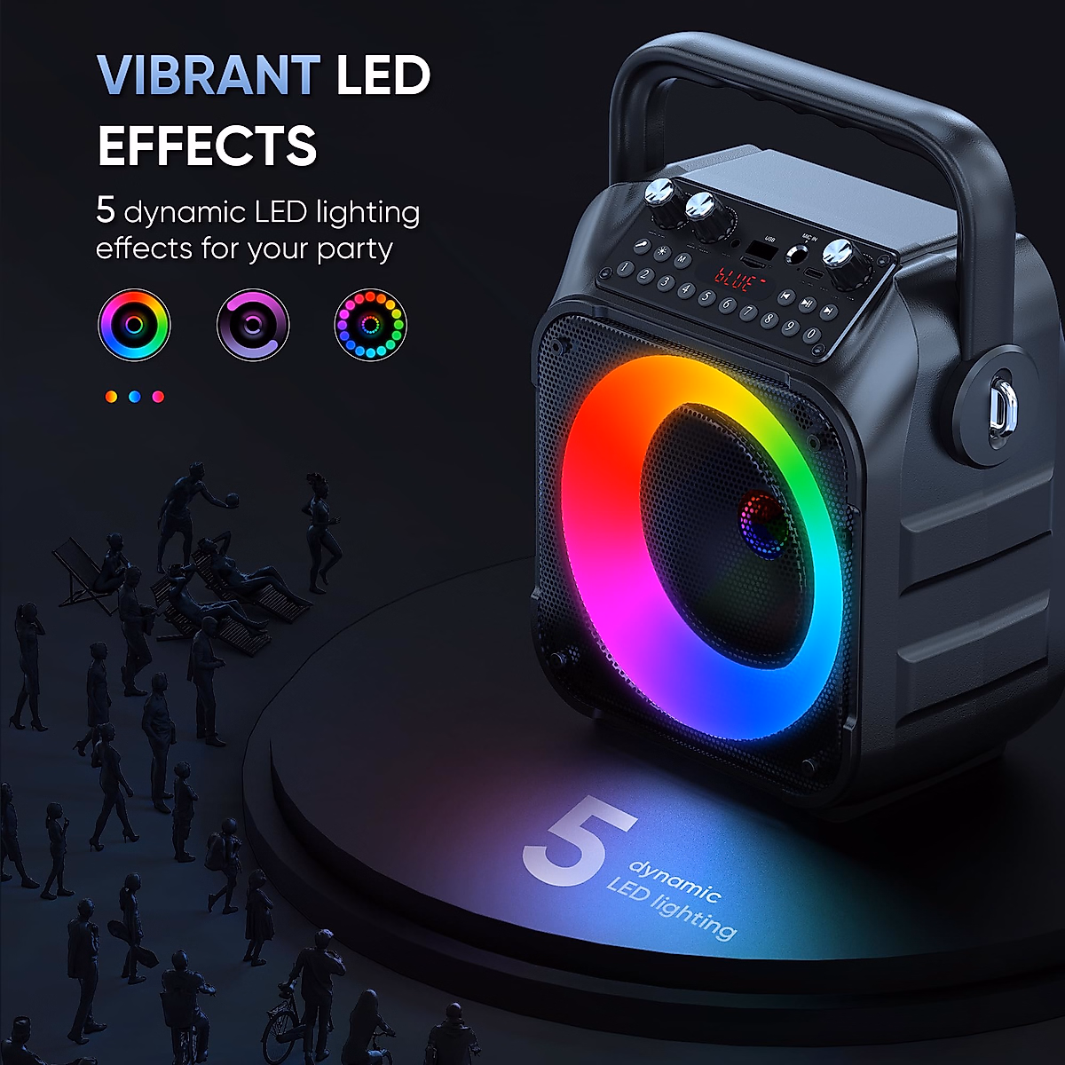 Karaoke Machine, Portable Bluetooth Speaker with 2 Wireless Microphones for Adults & Kids with Lights, Karaoke Microphone with PA System Supports USB/TF/REC/FM/AUX for Home Party