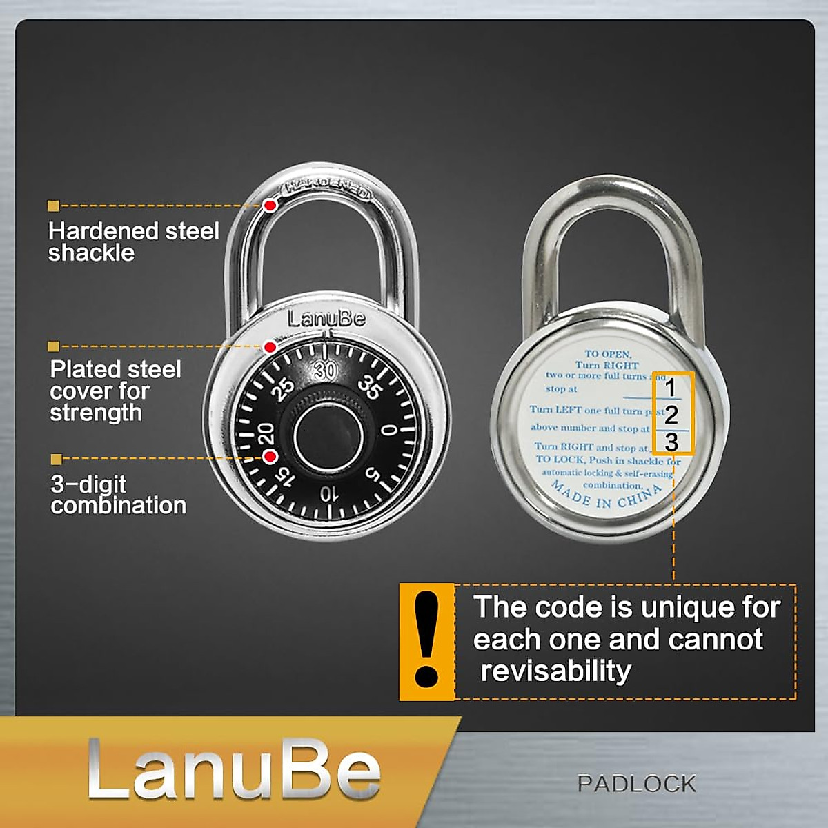 LanuBe Lock Standard Dial Combination Lock, 2 in. Wide, with Different Combinations, Black Turnplate, Pack of 16; Lock for School, Employee, Gym & Sports Locker, Case, Toolbox, Fence and so on