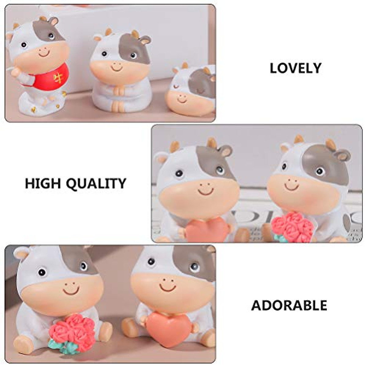 Happyyami 5pcs Mini Cute Cow Ornament Chinese Zodiac Figurines ox Statue Bonsai Ornament Lucky ox Lucky Cow Figure Cow Cake Figure Cow Figure Figurine Cow Statues Animal Resin Blush Embossed