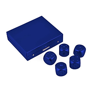 DS.DISTINCTIVE STYLE Aluminum Alloy Dice 5 Pieces 16mm Portable Metal Dices with Case 6 Sided Dice for Party Game (Blue Square)
