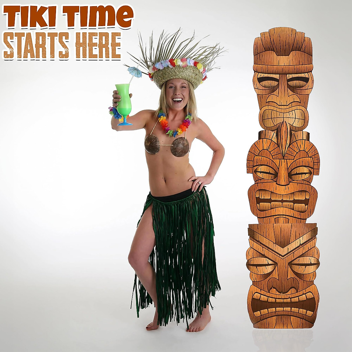 Fun Express Jumbo Tiki Cardboard Cutout - Transform Any Space with Set of 3 Pieces Jumbo Tiki Cutouts - Create Unforgettable Memories and Enjoy Long-Lasting Tropical Fun - Effortless Luau Decor
