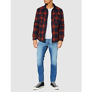 Superdry Mens Hunting Zip Through Wool Overshirt, Zip Fastening, Four Pockets Rust Ombre Check Size L