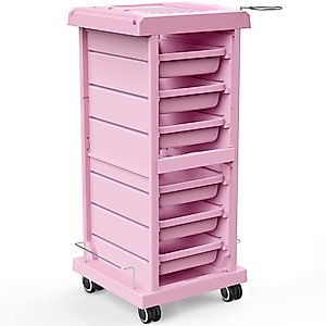 TASALON Salon Trolley Cart for Salon Station - Space Saving Salon Rolling Cart for Extra Storage - Hair Salon Beauty Cart - 6-Tray Salon Cart - Multipurpose Tool Cart - Tattoo Tray- Pink