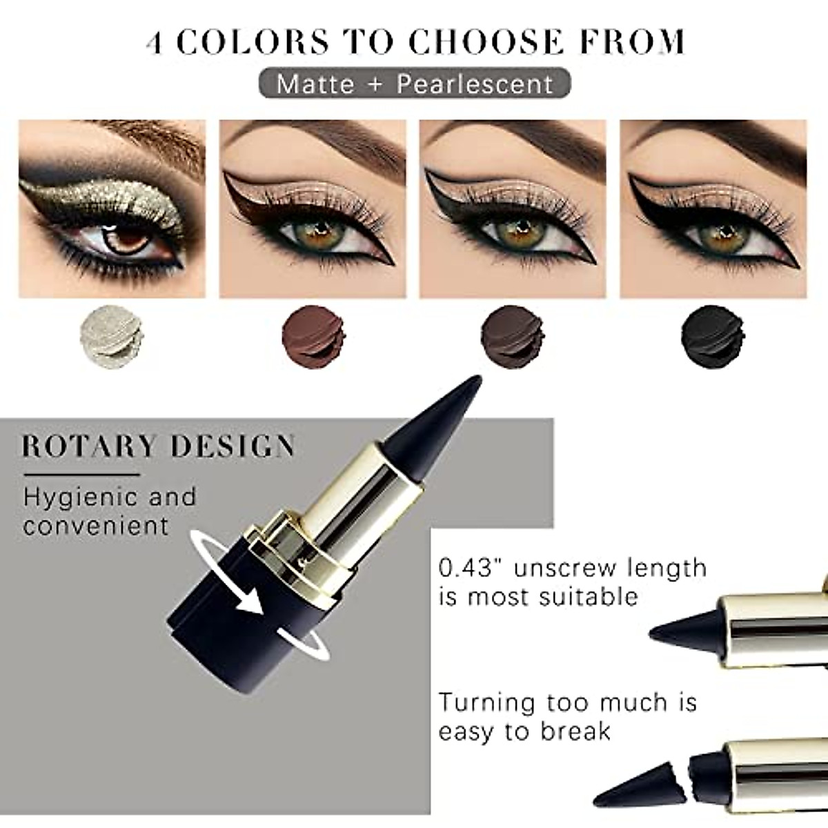 UNIFULL 4 color Gel Eyeliner, Cream Eyeliner Tool Smudge Proof Eyeliner Pencil Matte Black Eyeliner Pencil Tattoo Eyeliner Pen Eyeliner Gel Stick Makeup Eye-liners for Women(4 color)