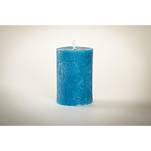 BeeTheLight Beeswax Pillar Candle - 100% Pure Bees Wax - Choose Your Size and Color - 24 Hour Burn Time - 2x3 - Unscented - Natural Light Honey Scent (Rustic Blue, Small)