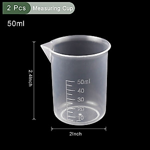 YOKIVE 2 Pcs Plastic Beaker, Laboratory Use | Liquid Measuring Cup, Great for Lab, Kitchen (Clear White, 50ML)