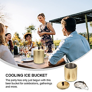 DOITOOL Double Wall Stainless Steel Insulated Ice Bucket with Lid and Ice Tongs for Home Bar Chilling Beer Champagne and Wine Golden