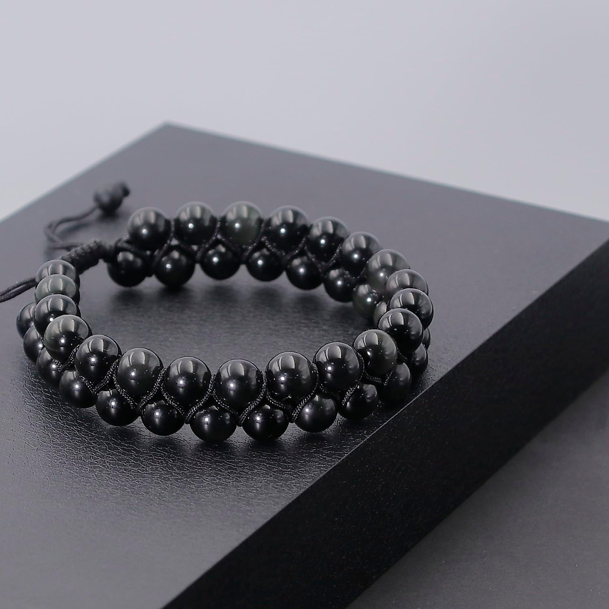 GENASTO Black Obsidian Stone Beads Bracelet Natural Tiger Eye Lava Rock Stone Prayer Mala Beads Adjustable Oil Diffuser Bracelet for Men Women