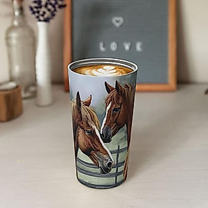 GTKSYNVE Reusable Coffee Mug with Lid and Handle, Animals Embroidery Paintings Horses Tumbler for Hot & Cold Drinks 16oz Stainless Steel Insulated Coffee Tumblers Double Wall Vacuum Thermal Cup