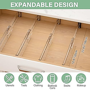 FUNIZE Adjustable Drawer Dividers, 4'' High Expandable Drawer Organizers for Clothes, 3 Pack 12.6-22.8'' Drawer Separators for Kitchen/Bedroom/Office/Bathroom Organization and Storage-Clear