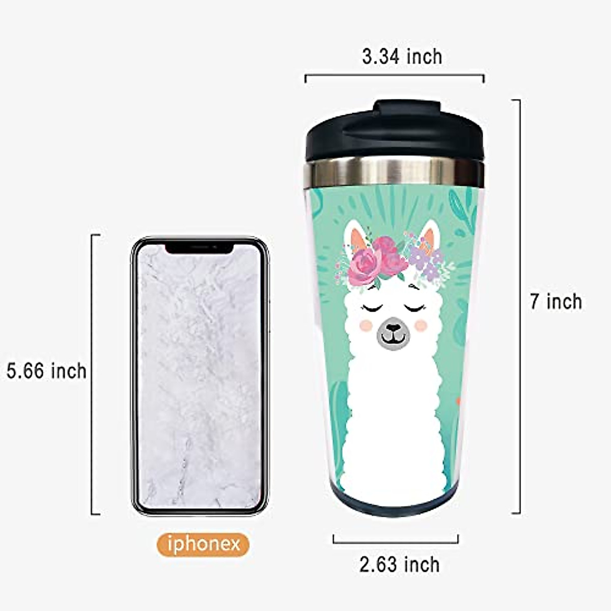Hasdon-Hill Cute Llama Flora Travel Mug with Wrap and Black Lid, Stainless Steel Tea Cup for Women Aunt Mom Friends Birthday Gifts 12 Oz