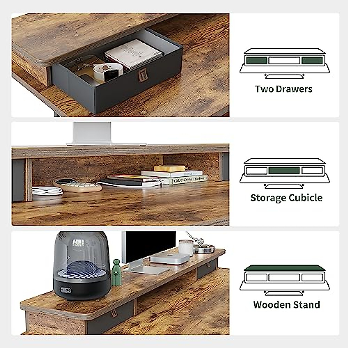 FEZIBO Standing Desk with Drawers, Adjustable Height Desk with Keyboard Tray, Stand Up Desk with Storage Shelf, 48 x 24 Inchs, Rustic Top