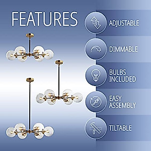 JONATHAN Y JYL9015A Caleb 6-Light 28" Brass Cluster Pendant, Contemporary, Modern, Transitional, Office, Living Room, Family Room, Dining Room, Kitchen, Bedroom, Foyer, Black/Brass Gold