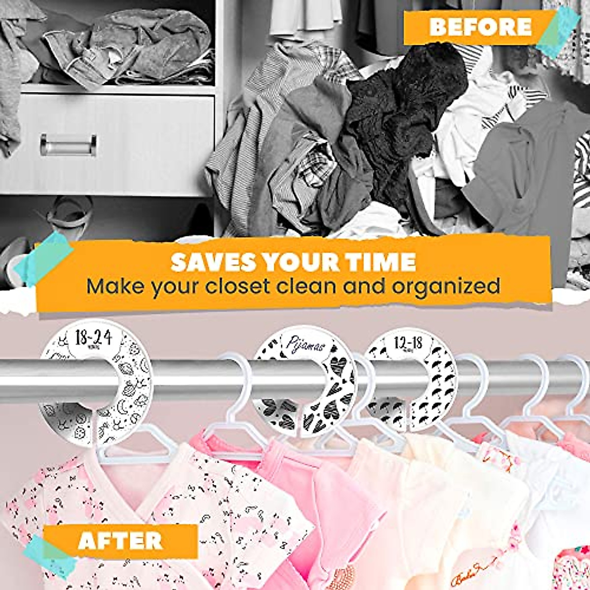 CORRURE Baby Closet Size Dividers - Complete Set of 12 Closet Dividers for Baby Clothes from Newborn to 24 Months - Best Nursery Closet Hanger Organizer for Baby Boy or Girl - Ideal Baby Gift (White)